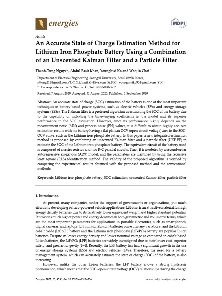 An Accurate State of Charge Estimation Method for Lithium Iron Phosphate Battery Using a ...
