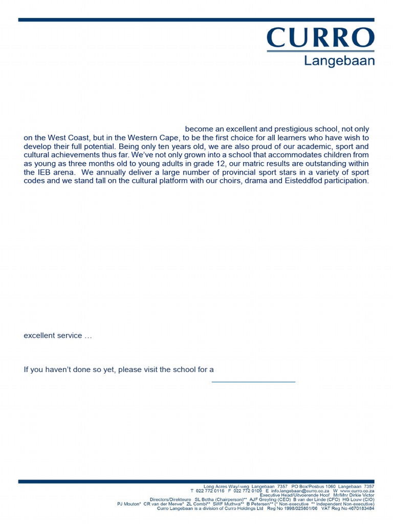 curro-langebaan-welcome-letter | PDF | Education Theory | Learning