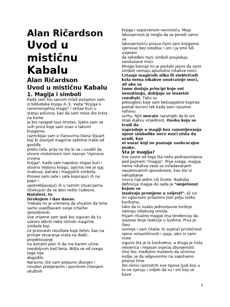 Alan Ričardson Uvod u Misticnu Kabalu | PDF