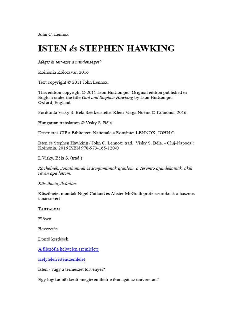John C. Lennox - Isten és Stephen Hawking | PDF