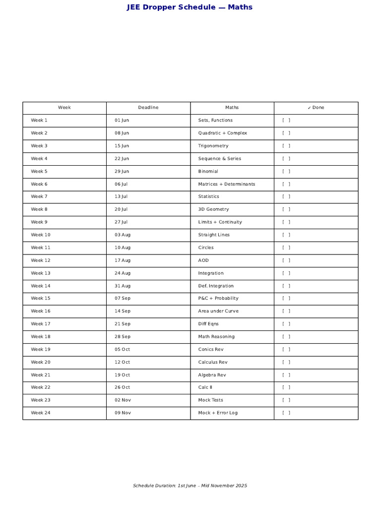 JEE Maths Schedule A3 | PDF