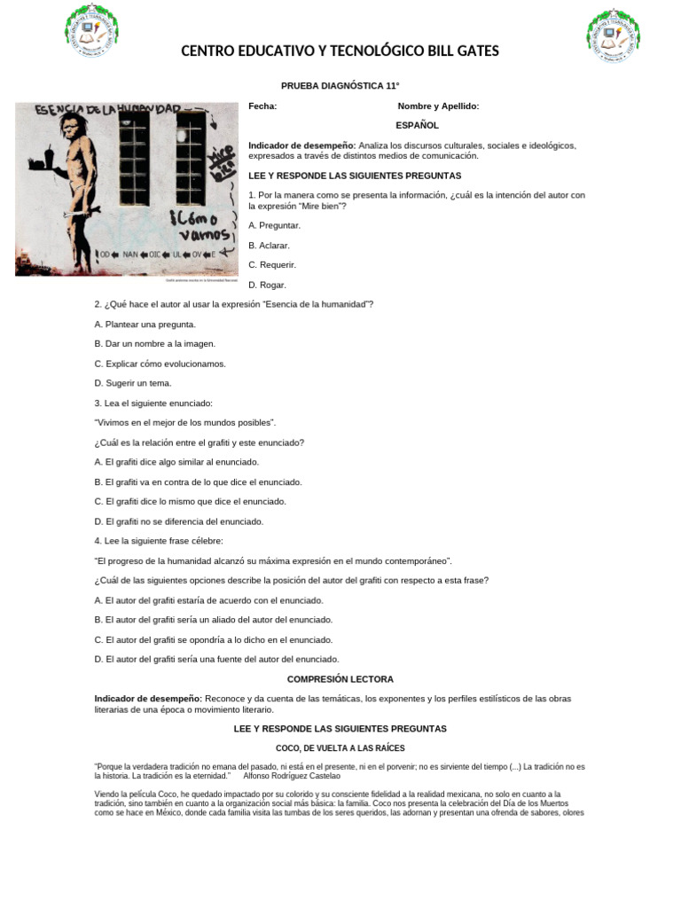 Prueba Diagnóstica de Español 11° | PDF | Autor | México