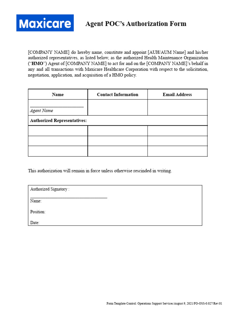 FO-OSS-0.027 Agent POC's Authorization Form - Rev.01 | PDF
