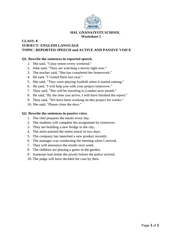WORKSHEET 5 CLASS 8 | PDF