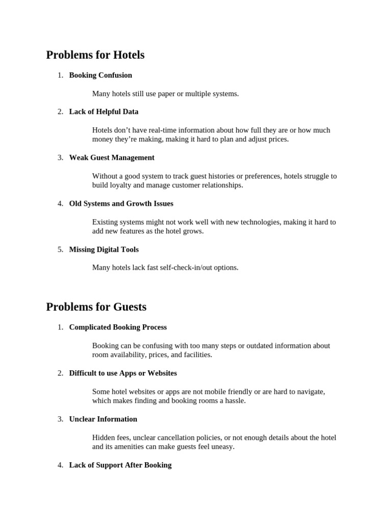 Problems For Hotels - Case Study | PDF