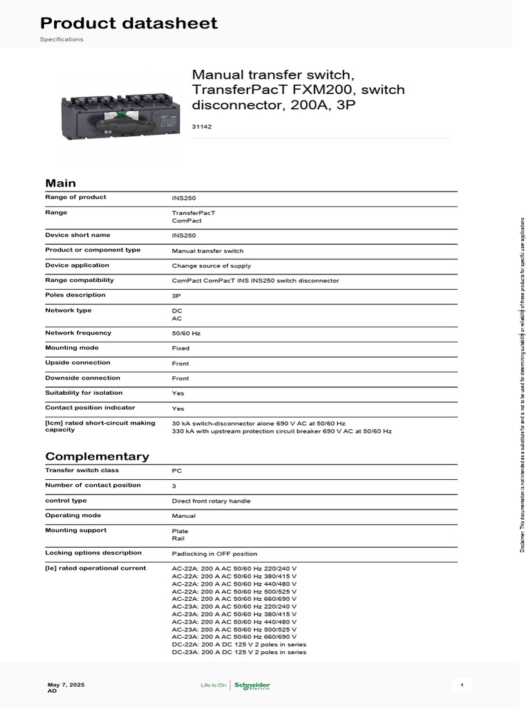 Schneider Electric - Transferpact - 31142 | PDF | Alternating Current ...