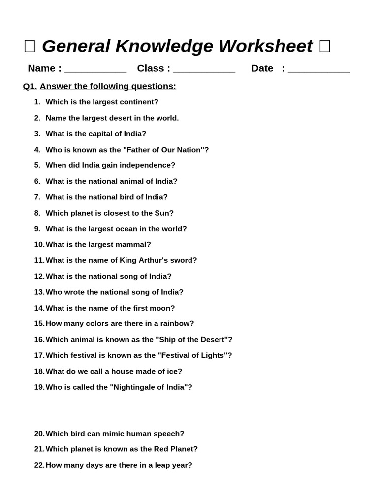 GK-worksheet G4 | PDF