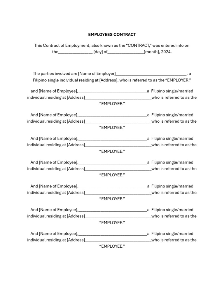 Employment Contract for Bean and Bliss Taho | PDF | Occupational Safety ...