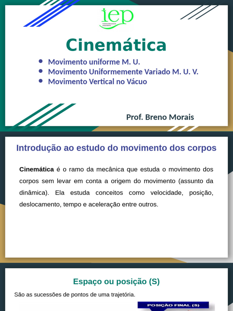 Cinemática: Movimento Uniforme M. U. Movimento Uniformemente Variado M. U. V. Movimento Vertical ...