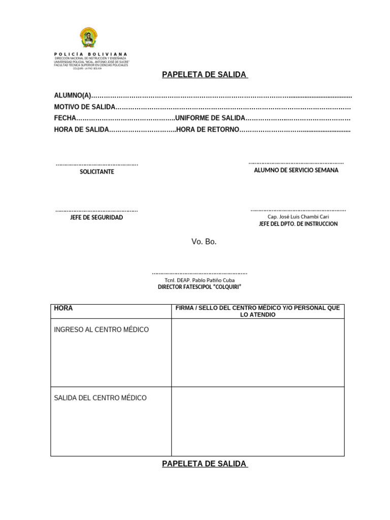 MODELO papeleta de salida 2025 | PDF