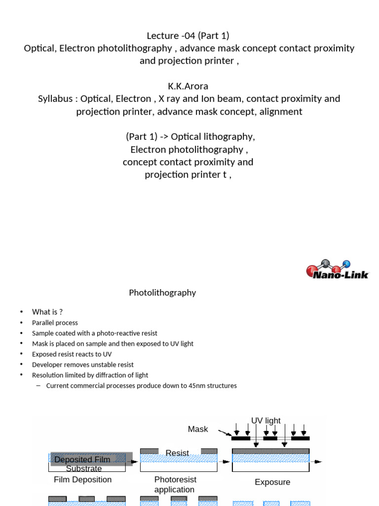 Lecture-4 Lithography Optical and Beam | PDF | Photolithography | Doping (Semiconductor)