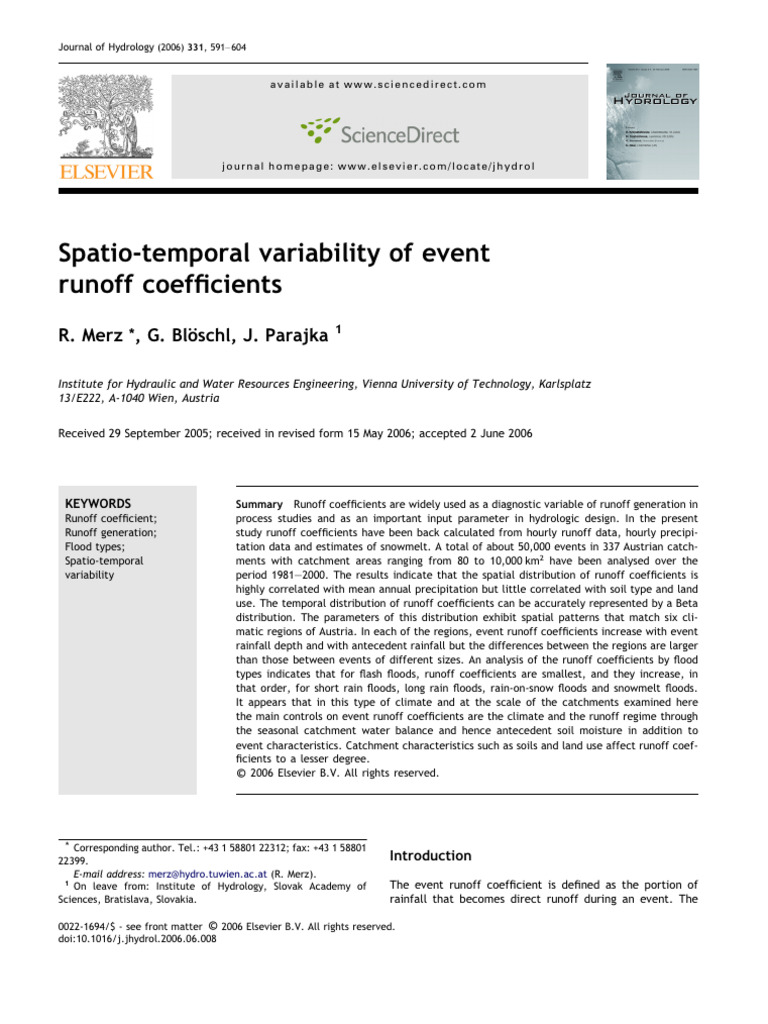 Spatio-temporal variability of event runoff coefficients | PDF | Surface Runoff | Flood