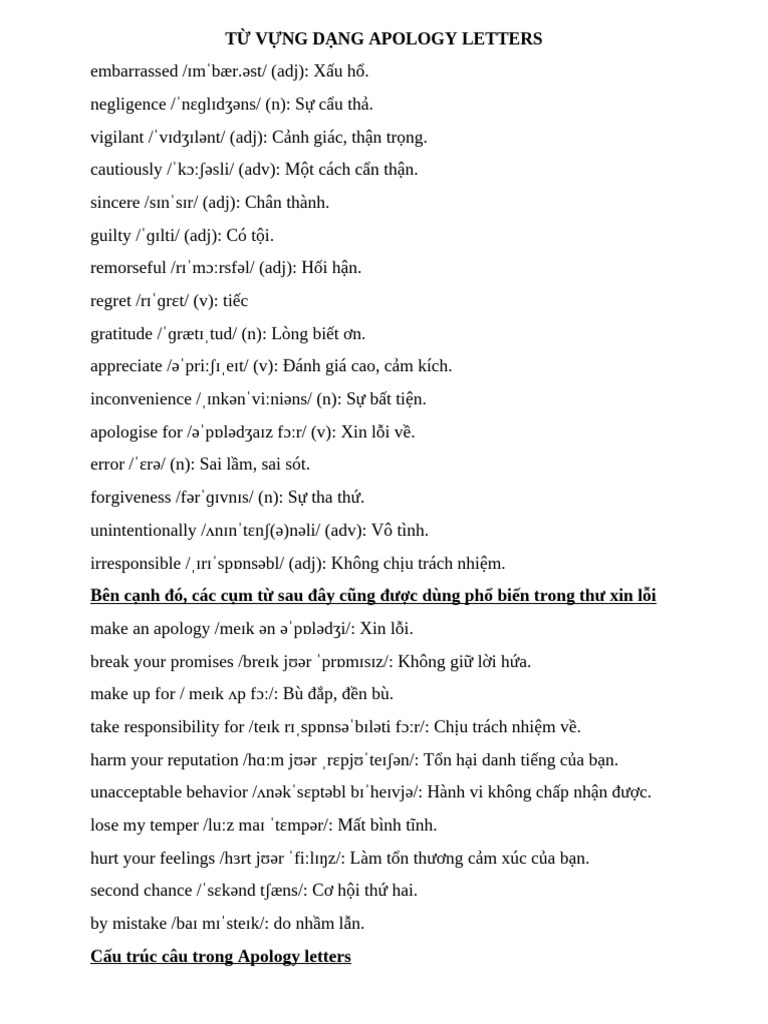 T V NG D NG Apology Letters | PDF