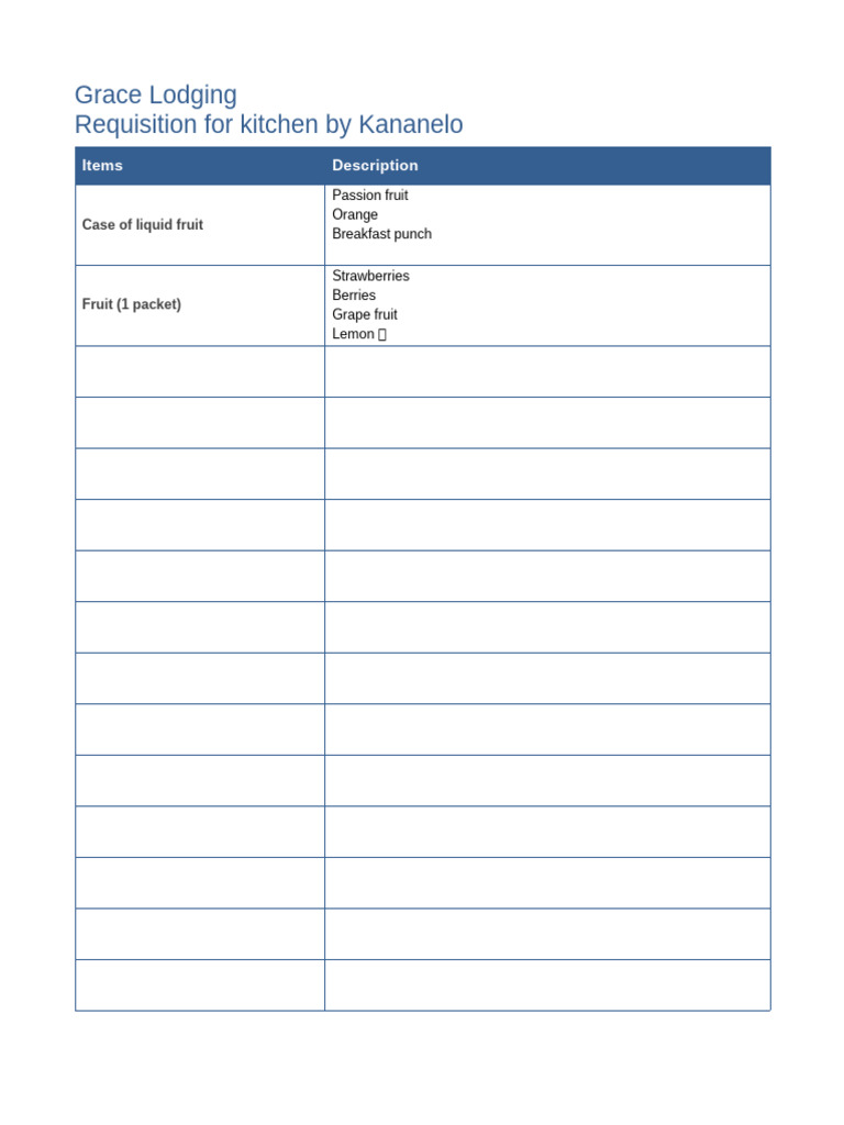Kitchen Requisition | PDF