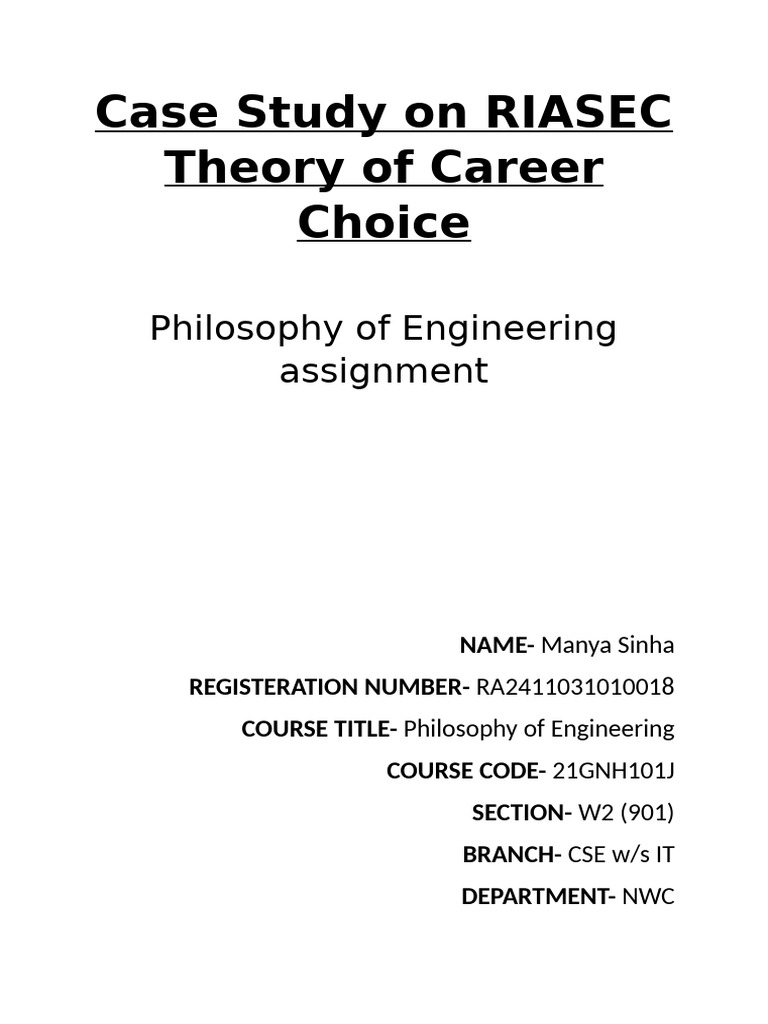 Case Study On RIASEC Theory of Career Choice | PDF | Psychology | Cognition