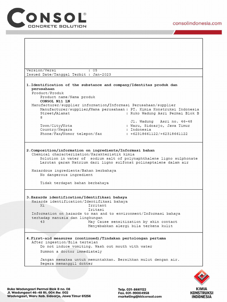 Msds Consol n11 LN Kki Billingual | PDF