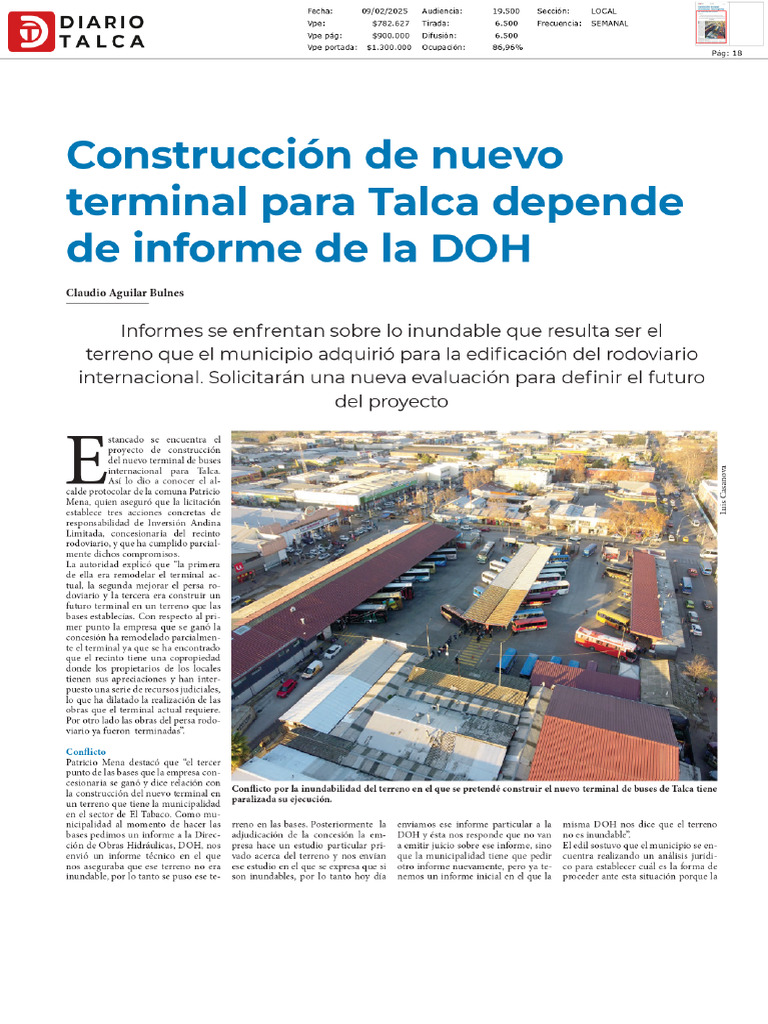 Terminal para Talca Depende de Informe de La DOH: Construcción de Nuevo ...