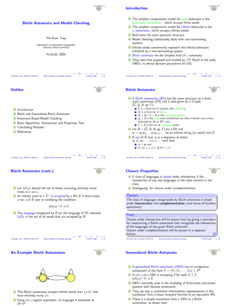Buchi Automata and Model Checking | PDF | Automata Theory | Theoretical Computer Science