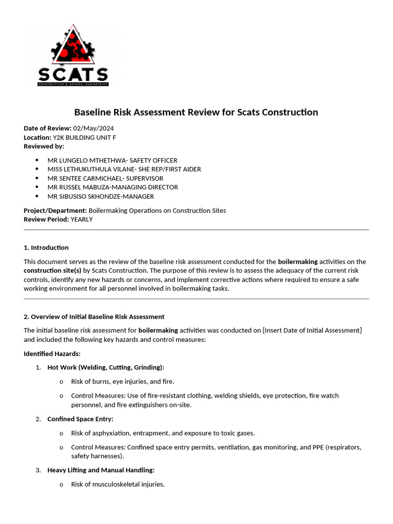 Baseline Risk Assessment Review For Scats Construction | PDF | Personal ...