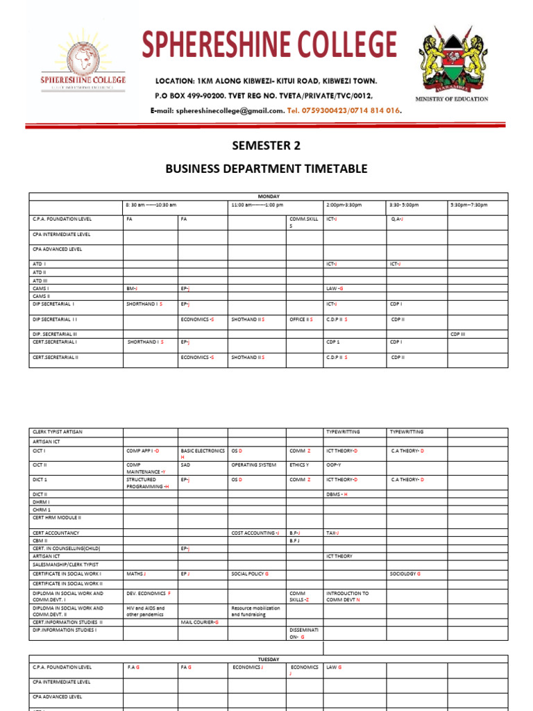 Btep Class Timetable - Term Two Updated | PDF | Business Economics ...