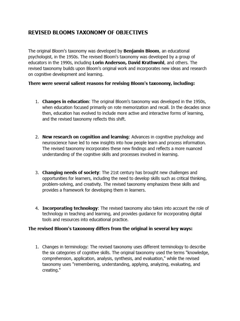 Revised Bloom's Taxonomy Overview | PDF | Learning | Behavioural Sciences