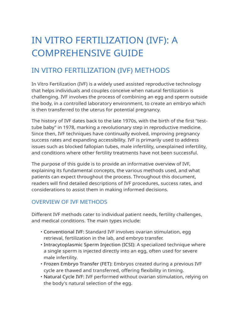 IVF Methods - Comprehensive Overview | PDF | In Vitro Fertilisation | Infertility