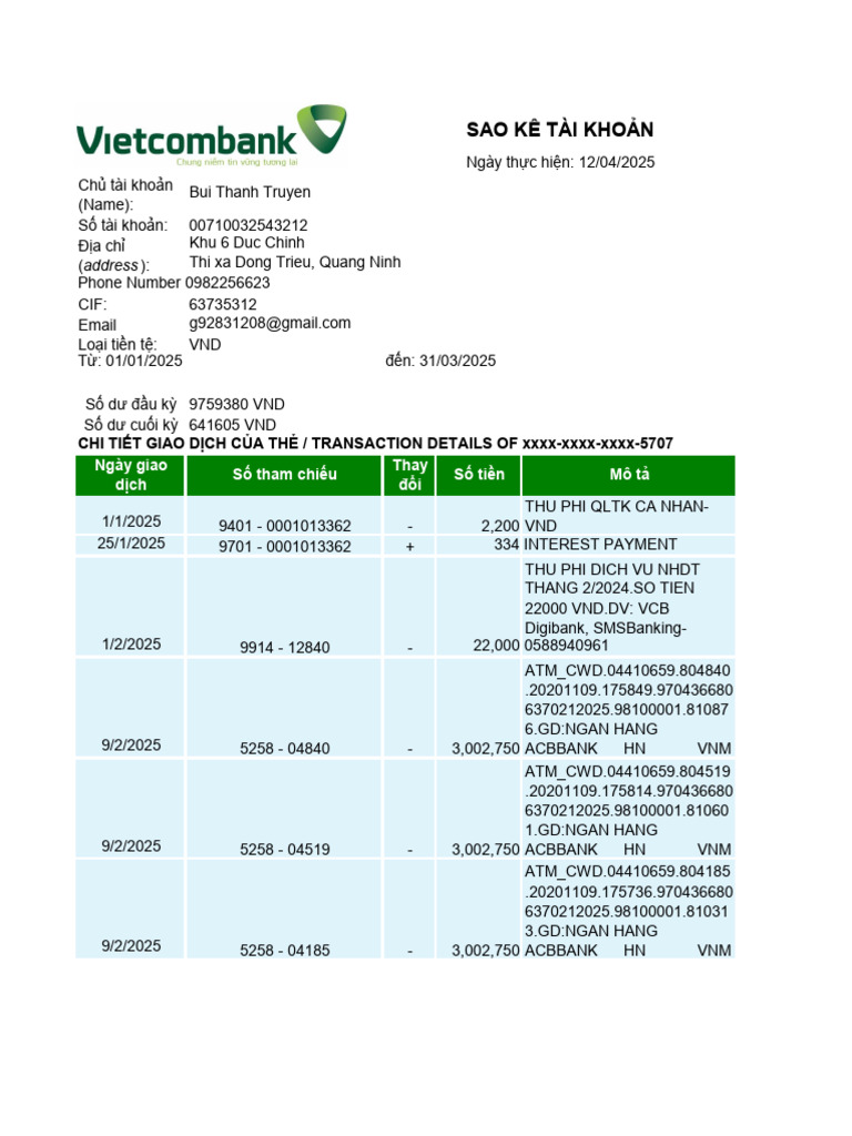 Vietcombank Account Statement | PDF