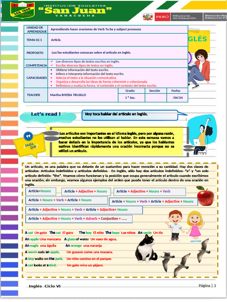 1°y 2° INGL - FICHA ACTV 02.1.UNIDAD 02 | PDF | Sintaxis | Morfología Lingüística