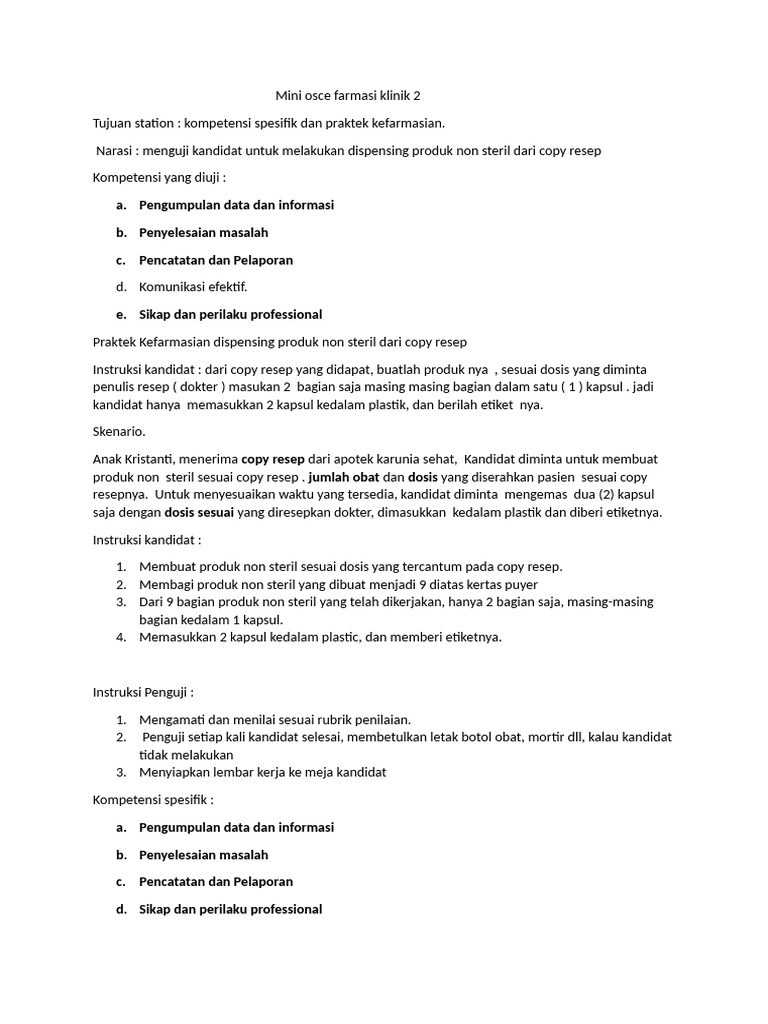 Mini Osce Farmasi Klinik 2 | PDF
