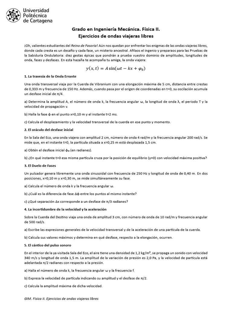 Ondas Viajeras - Ejercicios | PDF | Olas | Frecuencia