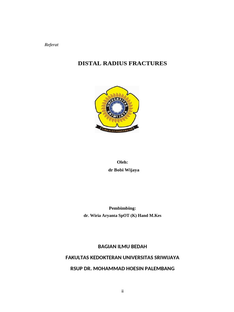 REFERAT Distal Radius Fractures ortho IV bobi wijaya | PDF