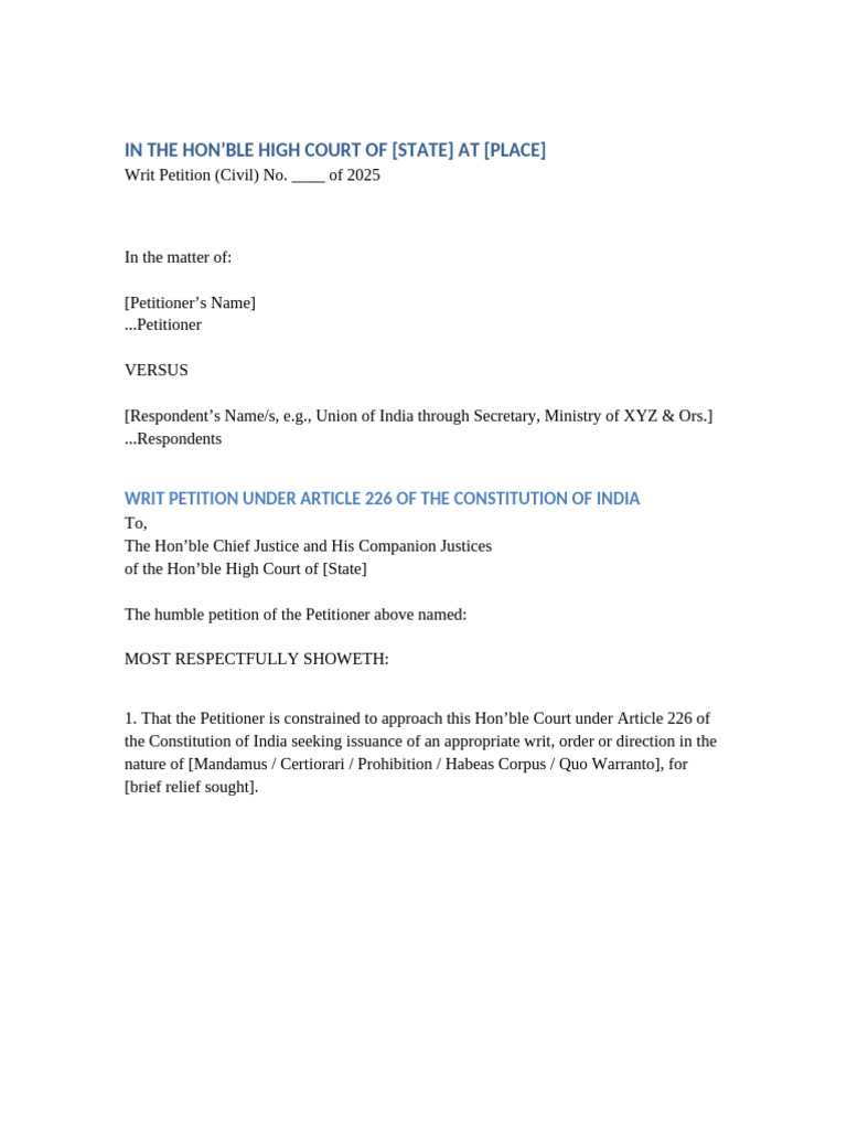 Writ Petition With Applications | PDF | Writ | Judiciaries