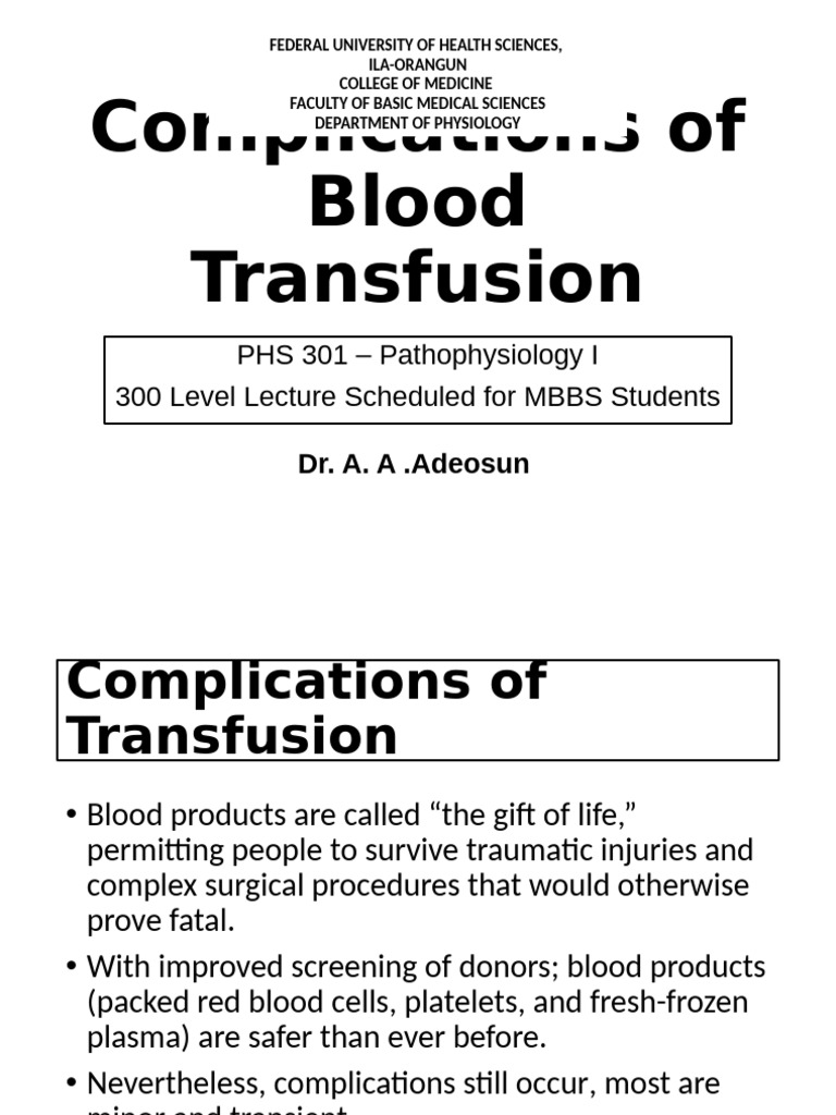 Complications of Blood Transfusion Lecture | PDF | Blood Transfusion ...