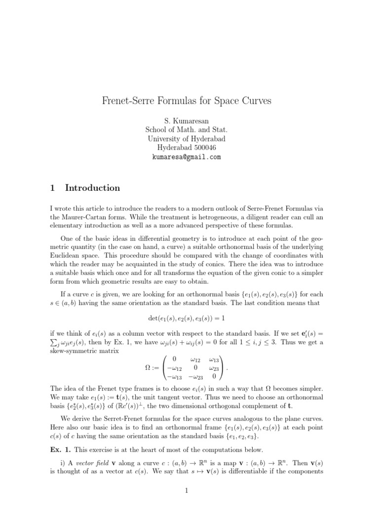 Frenet_Serre_Formulas_for_Space_Curves | PDF | Mathematical Concepts ...
