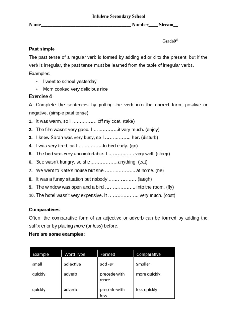 Past Tense and Comparatives Exercises | PDF | Languages | Foreign ...