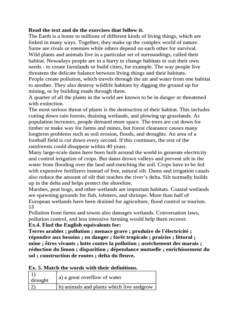 TEXT HABITAT IN DANGER (AGRICULTURE) | PDF | Wetland | Marsh