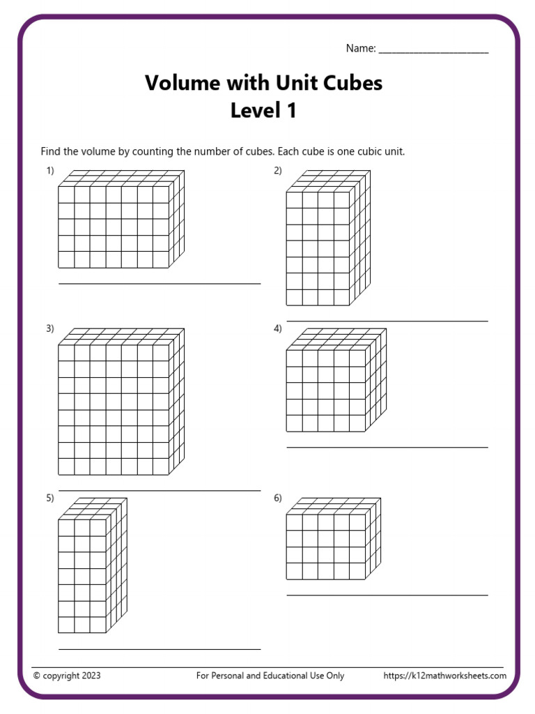 Volume With Unit Cubes Level 1 Six Problems | PDF