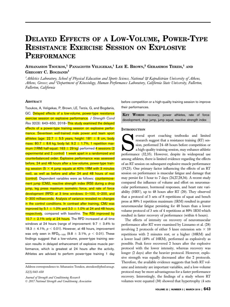 Tsoukos Et Al - Delayed Effects of Low-Volume Power Resistance Exercise ...