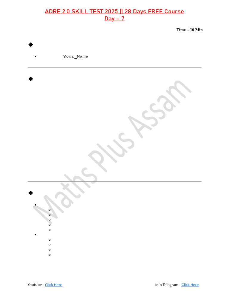 ADRE 2.0 SKILL TEST 2025 - 28 Days FREE Course - Day - 7 | PDF