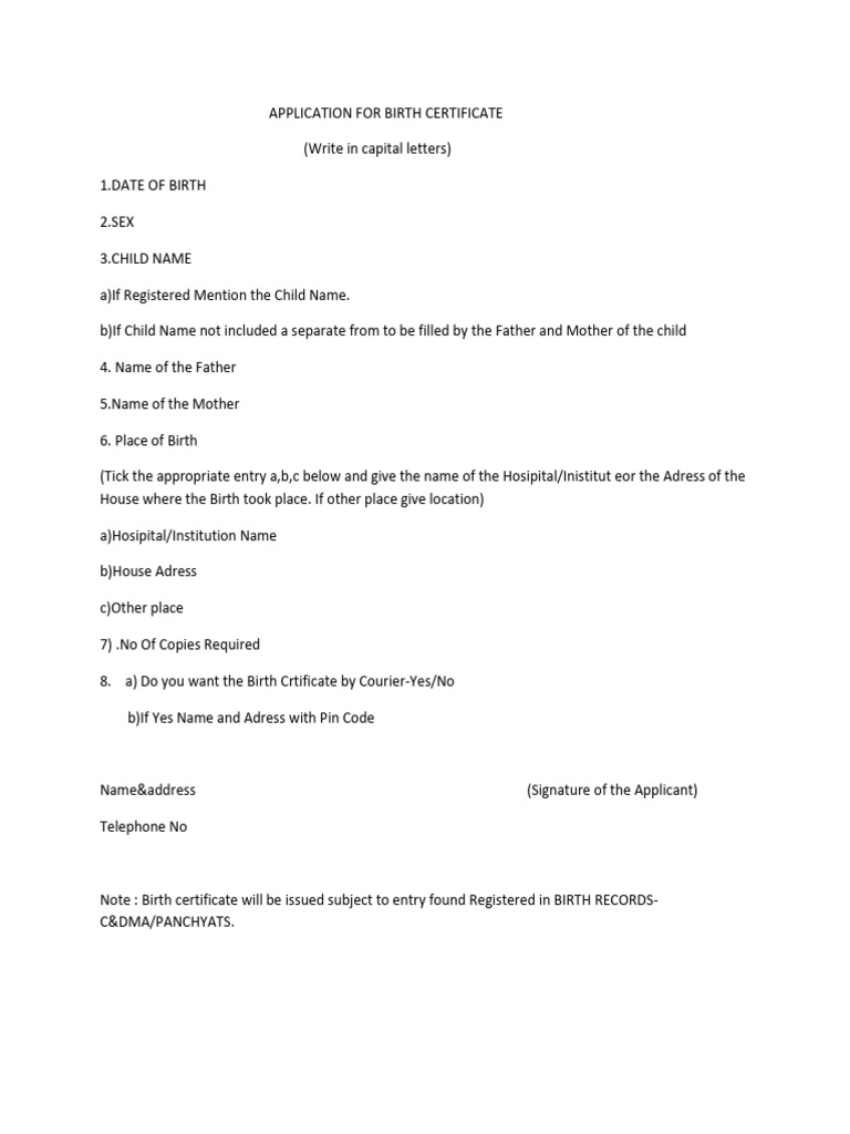 Birth Application | PDF