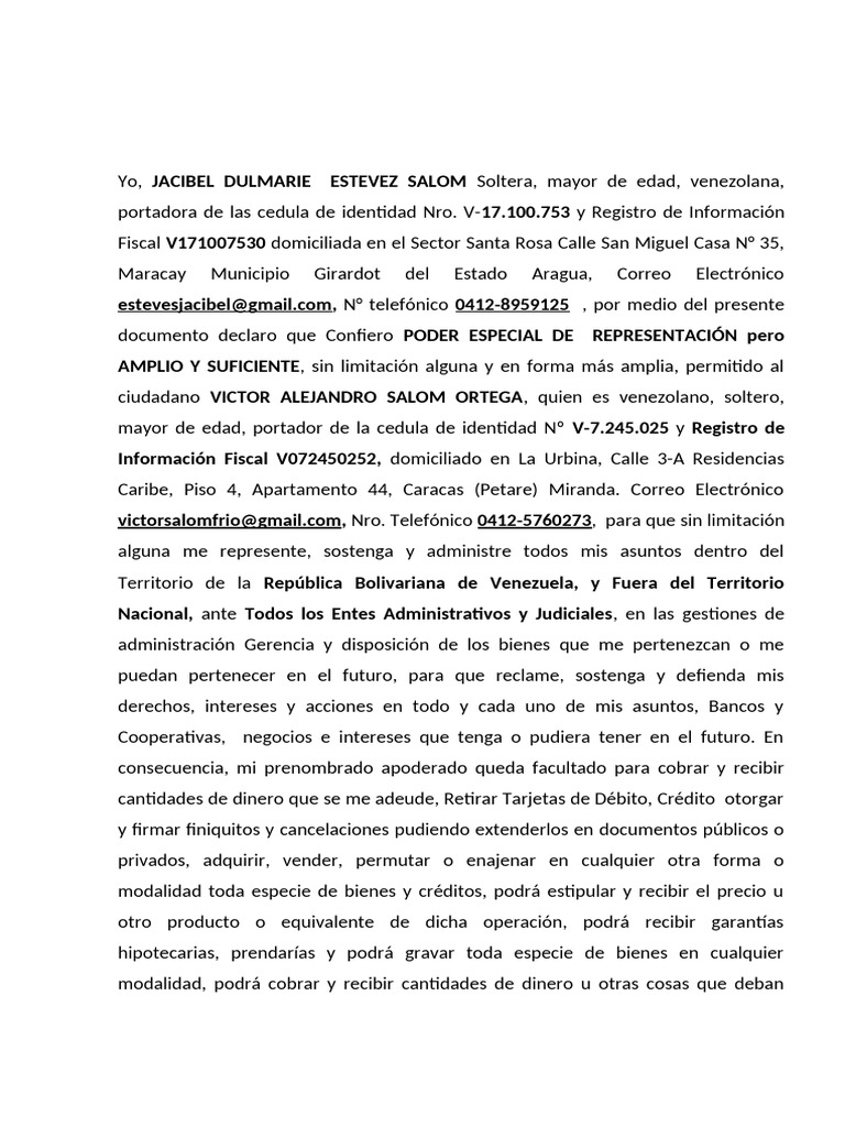 poder general amplio y suficiente (1) | PDF | Venezuela
