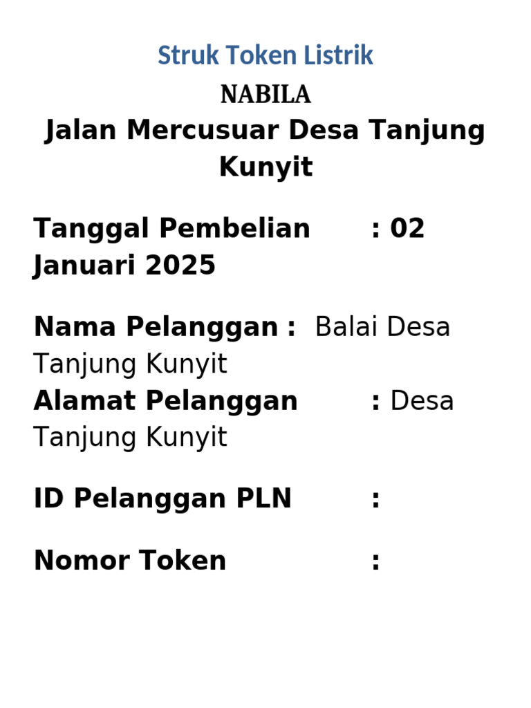 Template Struk Token Listrik | PDF