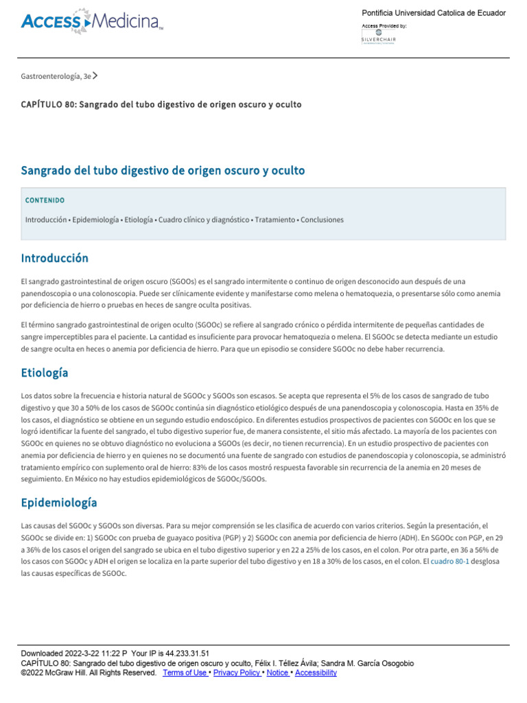 CAPÍTULO 80 - Sangrado Del Tubo Digestivo de Origen Oscuro y Oculto ...