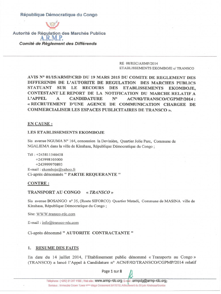 Avis - n01 15 ARMP CRD | PDF