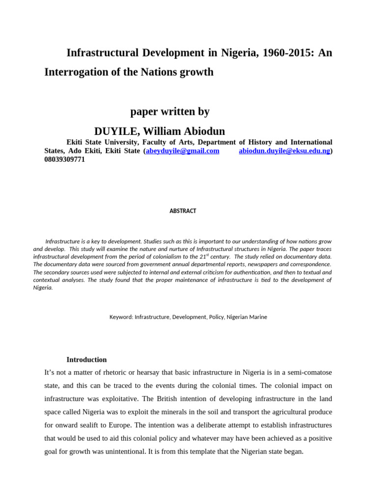 Nigeria's Infrastructural Growth, 1960-2015 | PDF | Nigeria ...