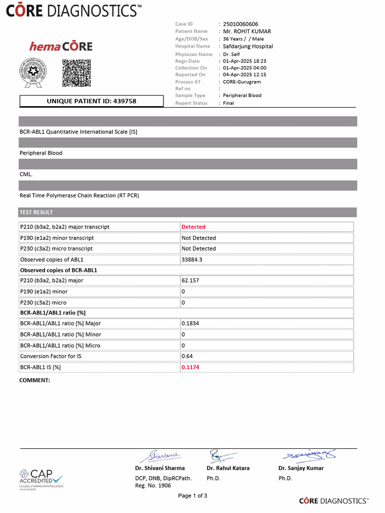 BCR-ABL1 Test Results for CML | PDF | Biology | Health Sciences