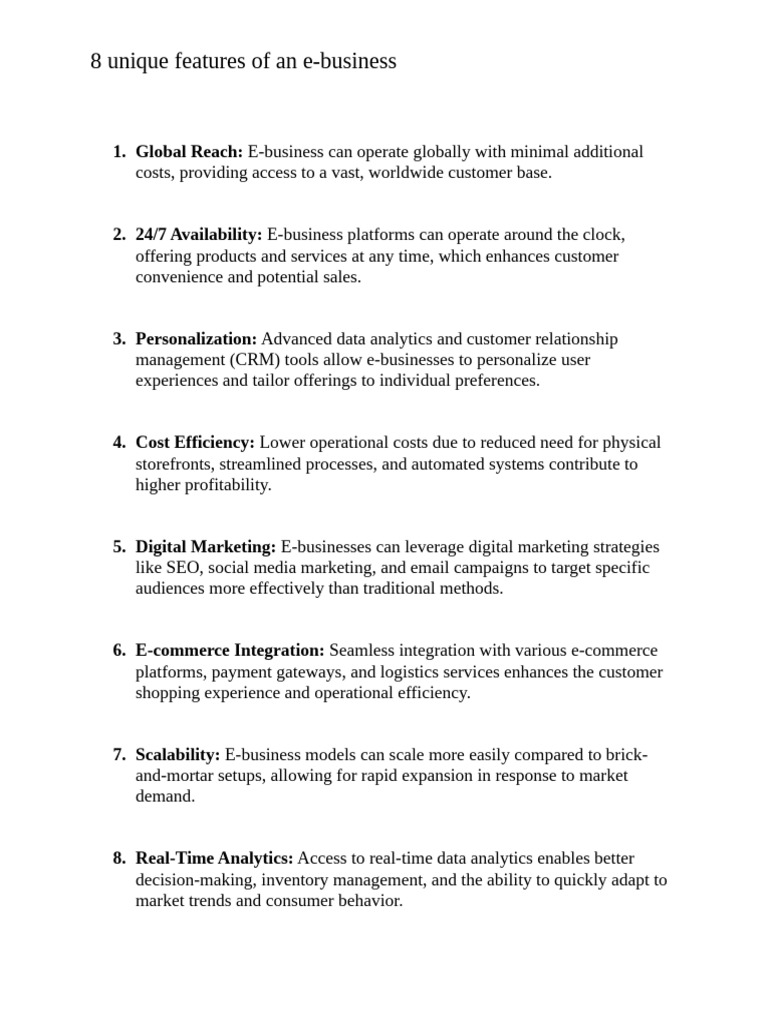8 Unique Features of E-Business | PDF