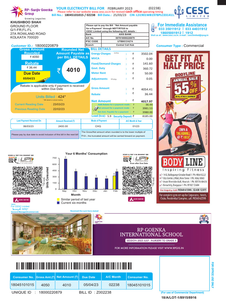 CESC-Commercial Electricity Bill - Khushboo Shah | PDF | Cheque ...