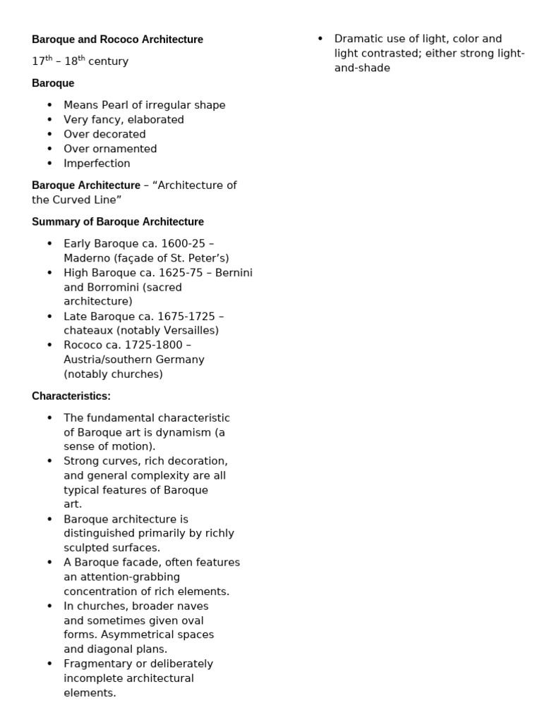 Baroque and Rococo Reviewer | PDF | Baroque | Architectural Design