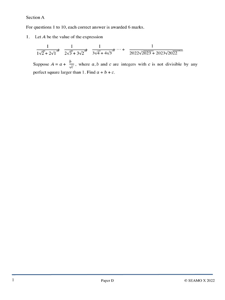Seamo X 2022 Paper D | PDF